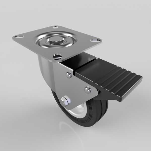 Black Rubber Steel Plate Brake 100mm 70kg Load | BIL Group