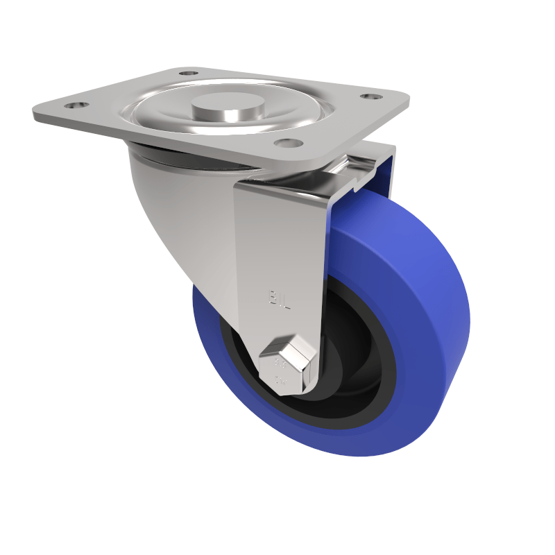 Blue Elastic Rubber 75ShoreA Plate Swivel Castor 100mm 250kg Load | BIL ...