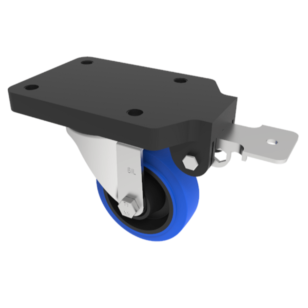 Soft Blue Rubber Swivel Brake Plate Castor 100mm 200kg | BIL Group