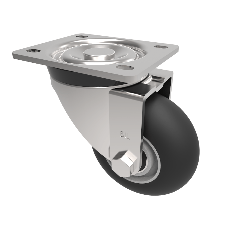 Black Soft Elastic Rubber Plate Swivel Castor 100mm 150kg Load | BIL Group