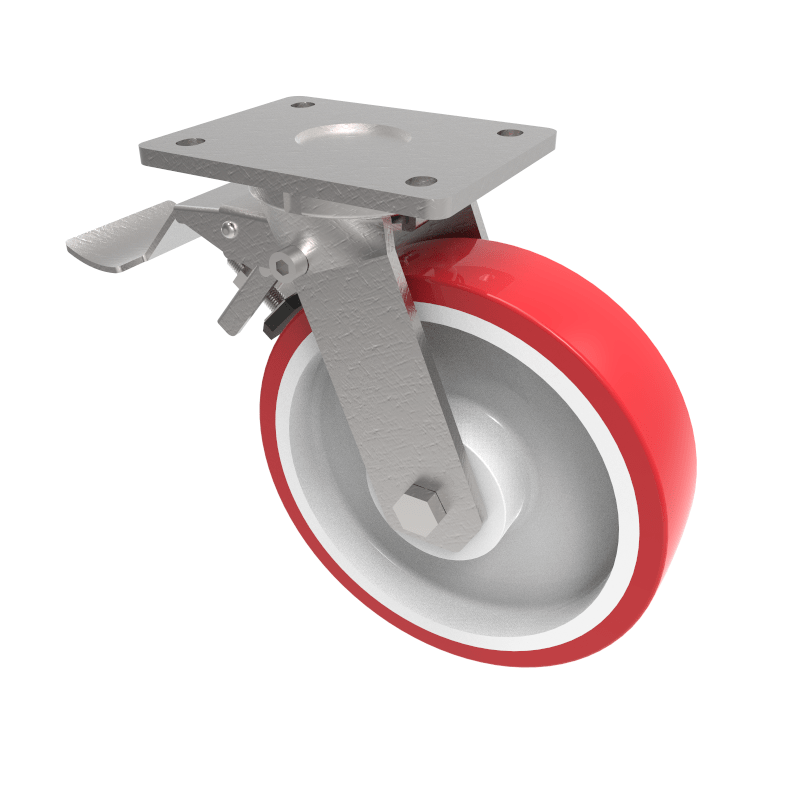 Polyurethane Nylon Plate Swivel Castor Brake 200mm 600kg Load | BIL Group