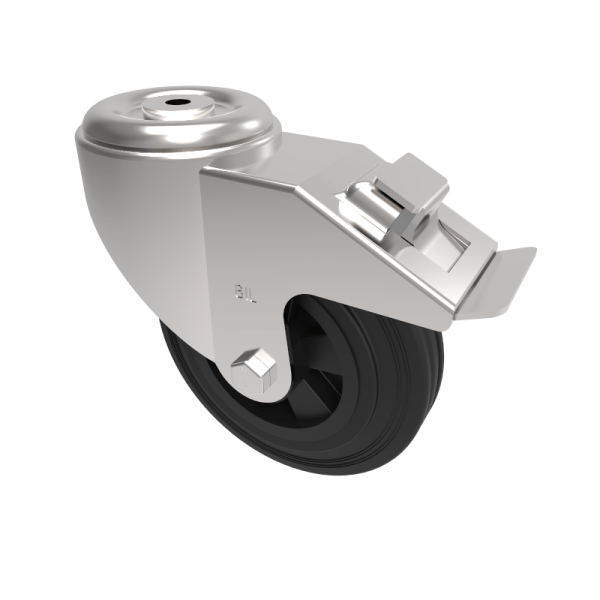 Black Rubber Bolt Hole Swivel Castor Brake 160mm 140kg Load | BIL Group