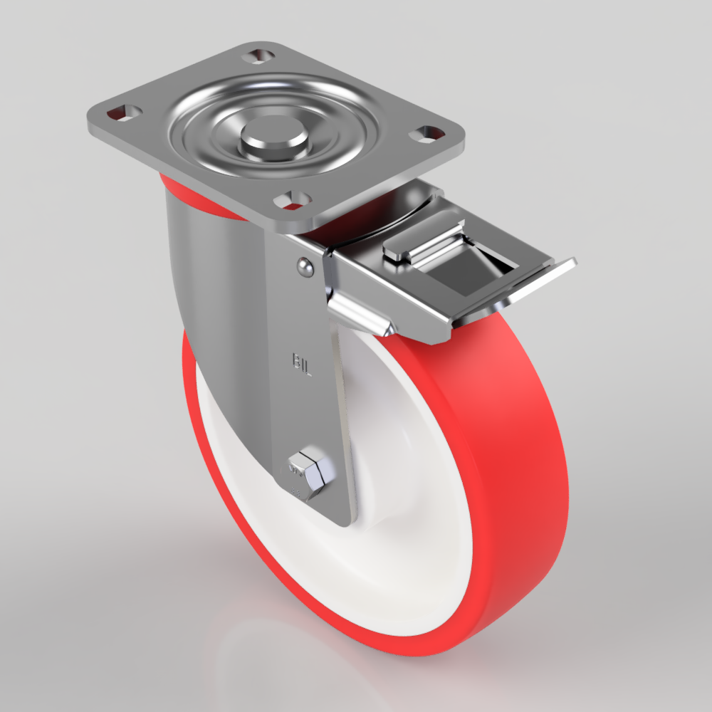 Polyurethane Nylon Plate Swivel Castor Brake 200mm 700kg Load | BIL Group