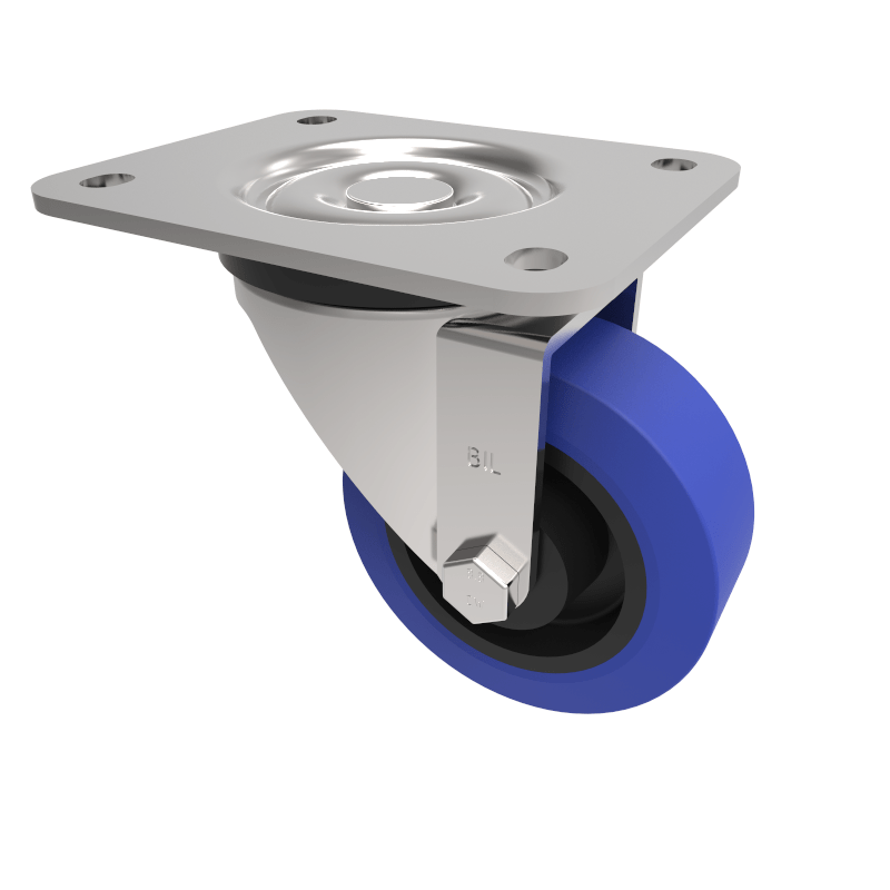 Blue Elastic Rubber 75ShoreA Plate Swivel Castor 100mm 200kg Load | BIL ...