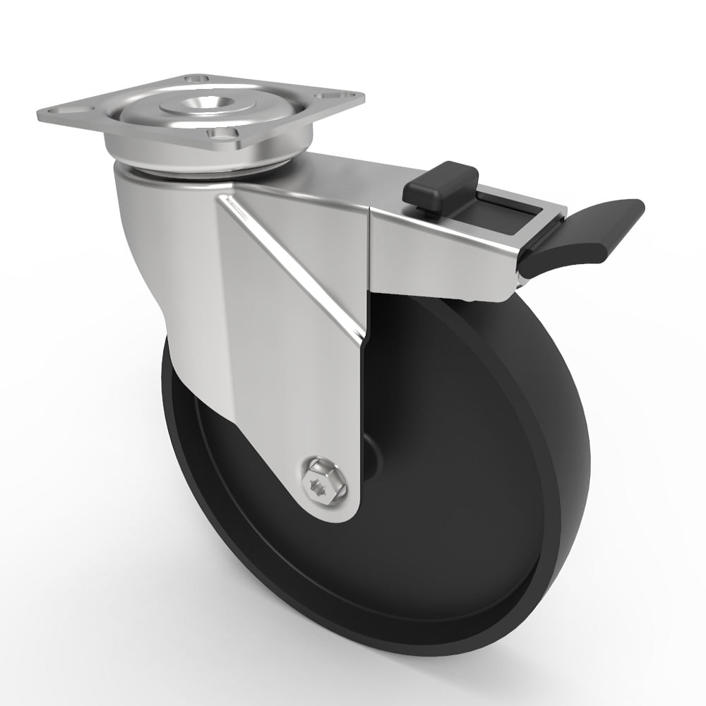 Polypropylene Plate Swivel Castor Brake 125mm 80kg Load | BIL Group