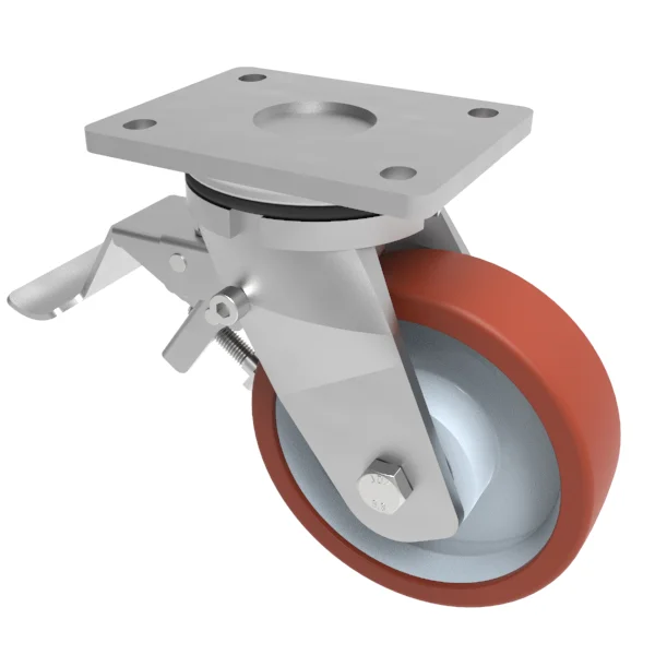 Polyurethane Nylon Plate Swivel Castor Brake 200mm 750kg Load | BIL Group