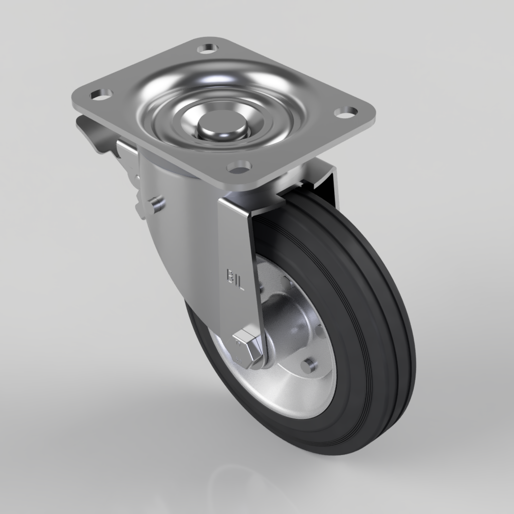 Black Rubber Pressed Steel Plate Swivel Castor Brake 160mm 160kg Load ...