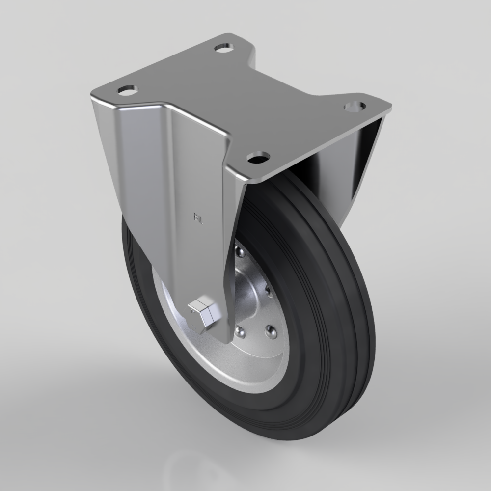 Black Rubber Pressed Steel Plate Fixed Castor 200mm 205kg Load | BIL Group