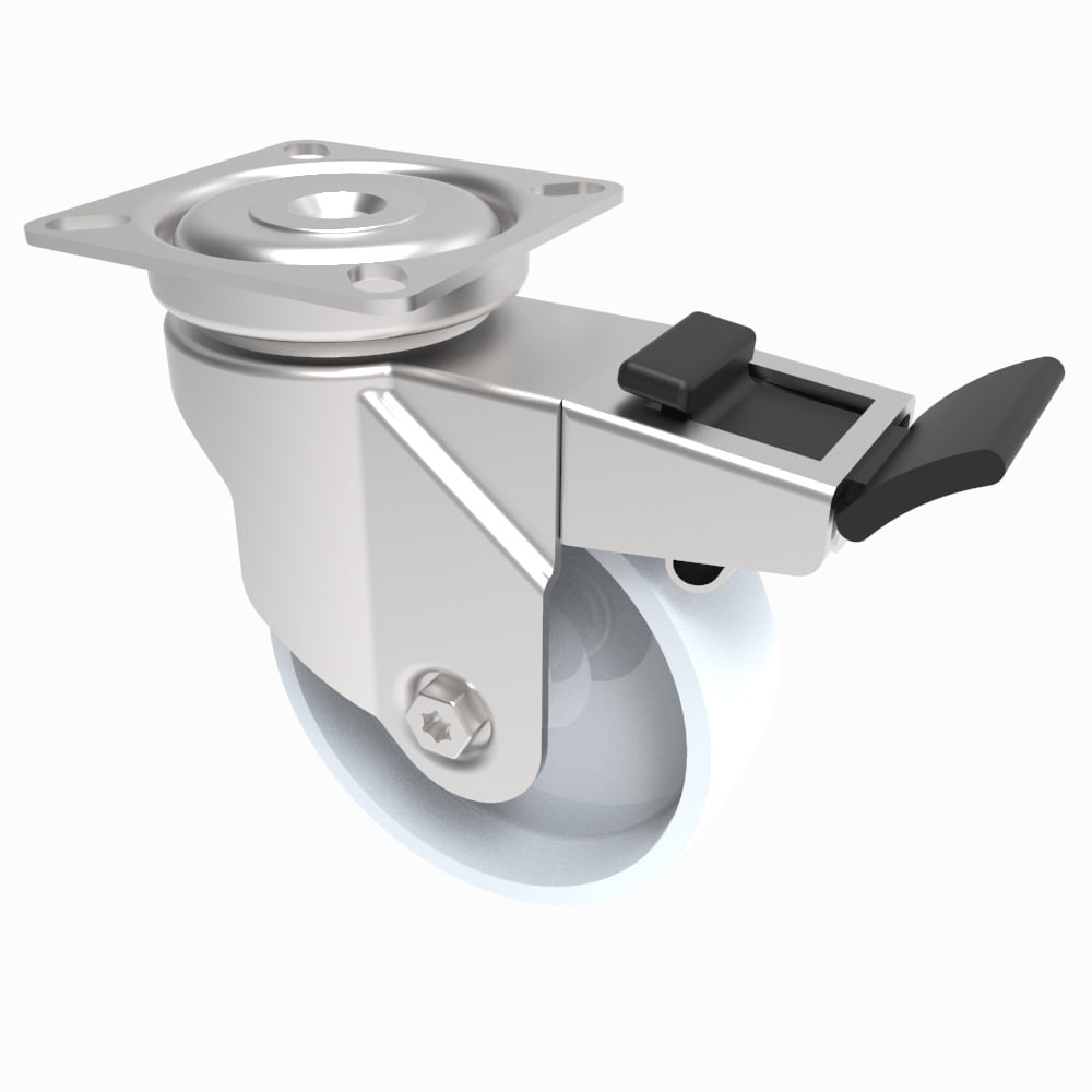 Nylon Plate Swivel Castor Brake 75mm 60kg Load | BIL Group