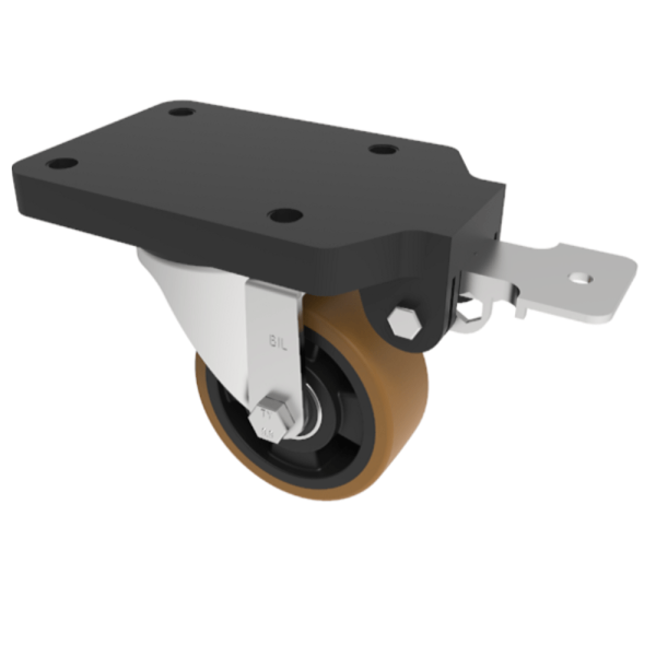 Brown Polyurethane Swivel Braked Plate Castor 100mm 300kg | BIL Group