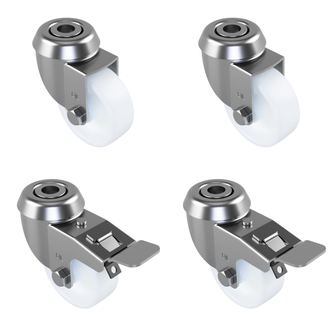 4 Pack 2 x Swivel 2 x Braked Nylon Bolt Hole 50mm 150kg Load Per Set ...